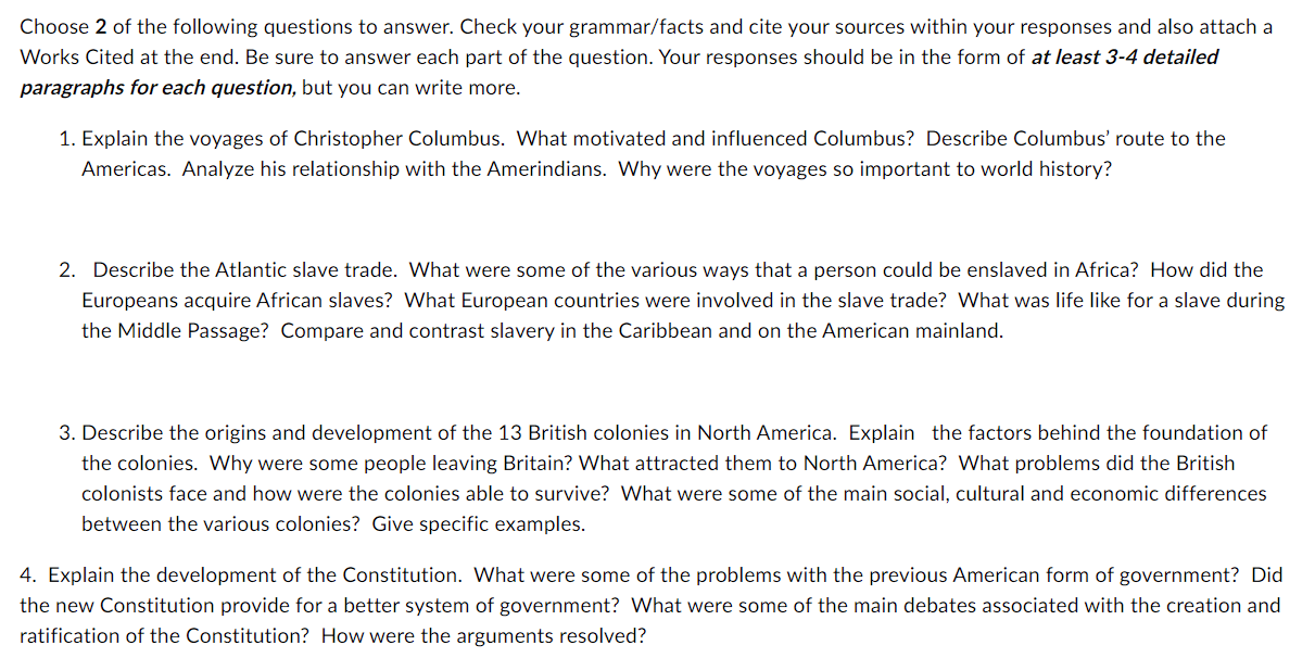 Choose 2 of the following questions to answer. Check | Chegg.com