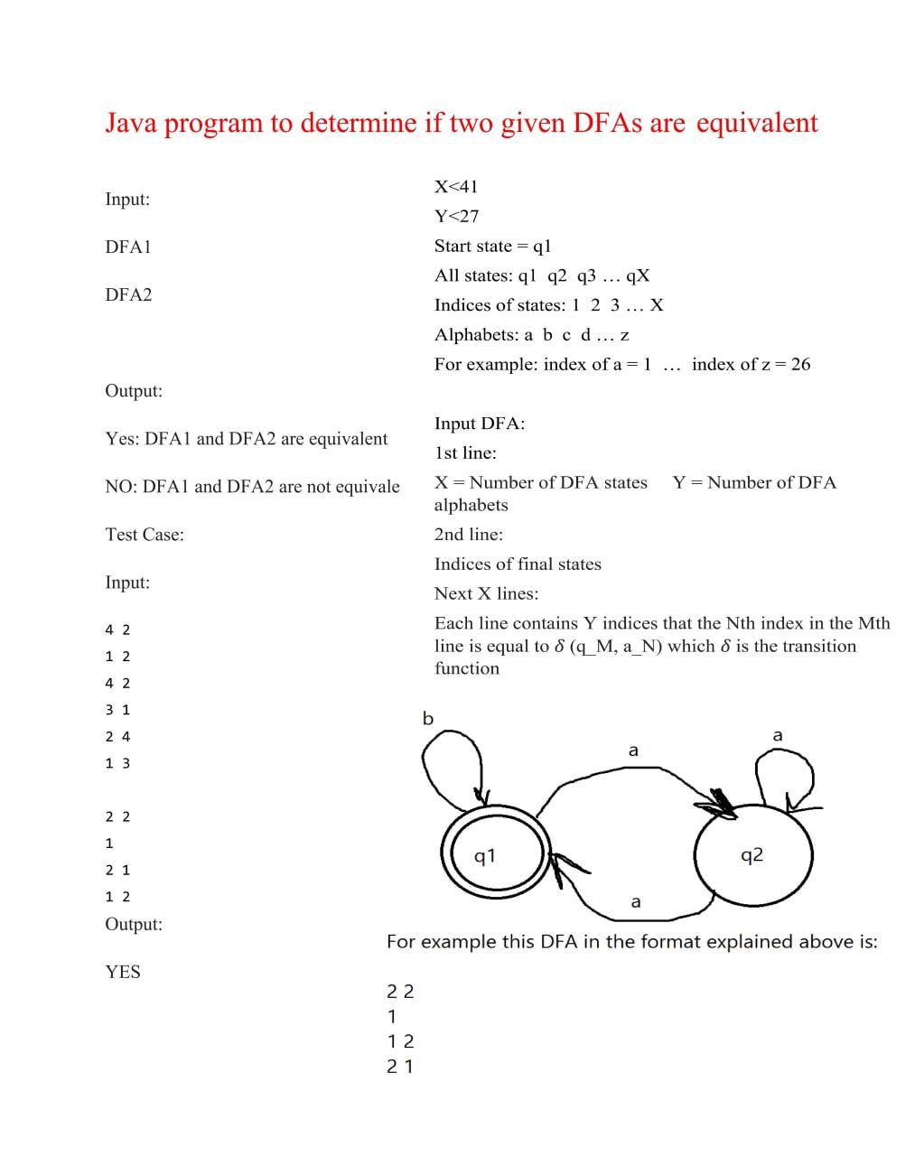 Solved Java program to determine if two given DFAs are | Chegg.com