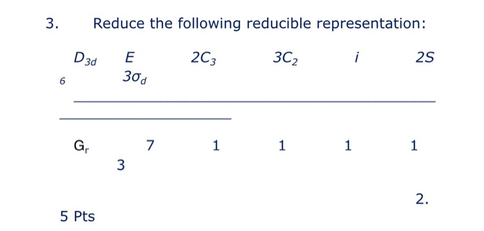 Solved 3.Reduce the following reducible representation 2C3 | Chegg.com