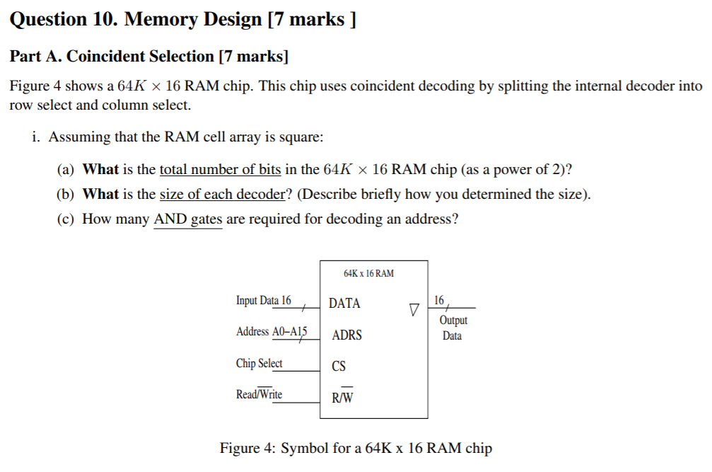 Solved Question 10. Memory Design [7 marks ] Part A. | Chegg.com