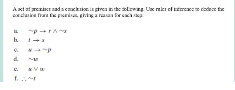 Solved A set of premises and a conclusion is given in the | Chegg.com