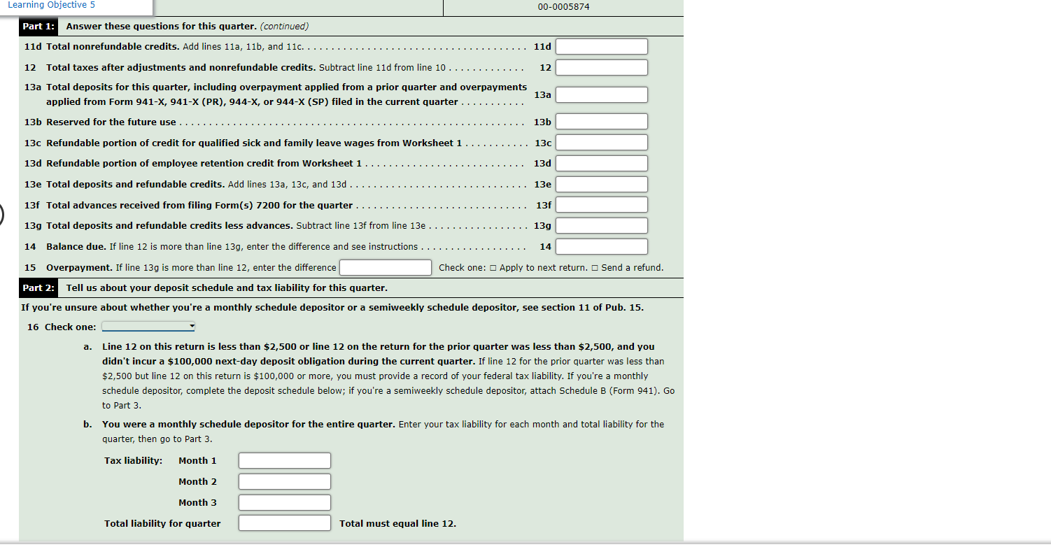 Using Form 941 below, prepare the return on the basis | Chegg.com