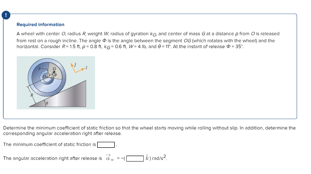 Solved A wheel with center O, radius R, weight W, radius | Chegg.com