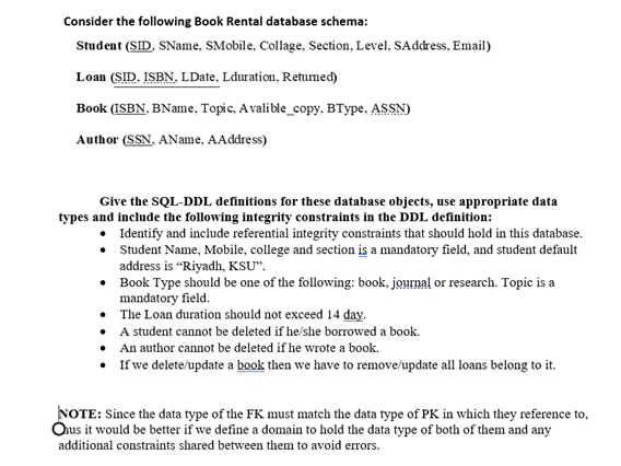Solved Consider the following Book Rental database schema: | Chegg.com
