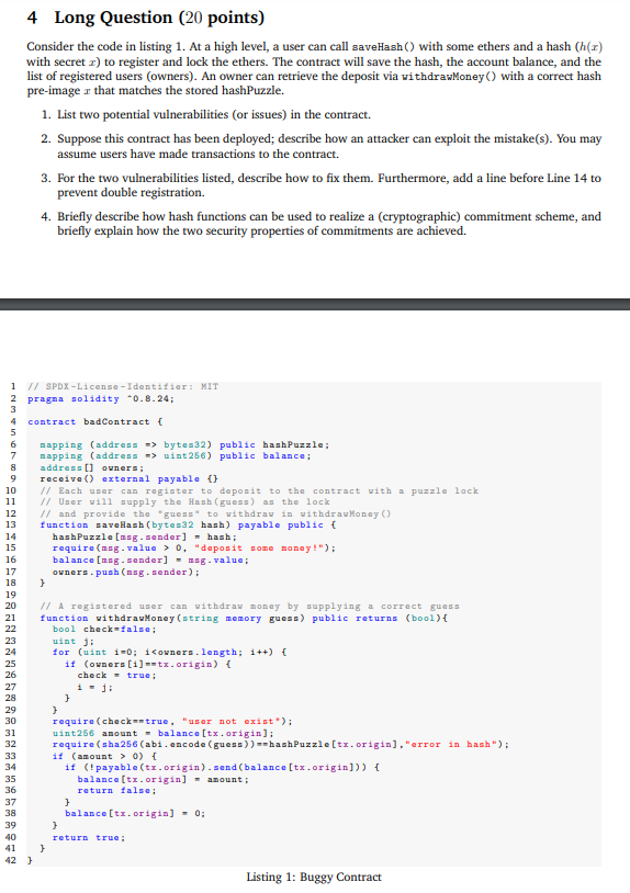 Solved 4 ﻿Long Question (20 ﻿points)Consider the code in | Chegg.com
