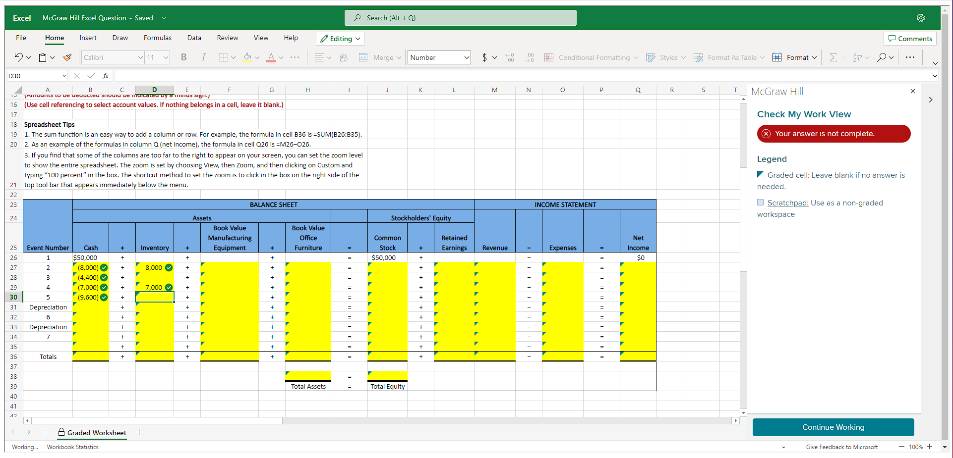 Legend Graded cell: Leave blank if no answer is | Chegg.com