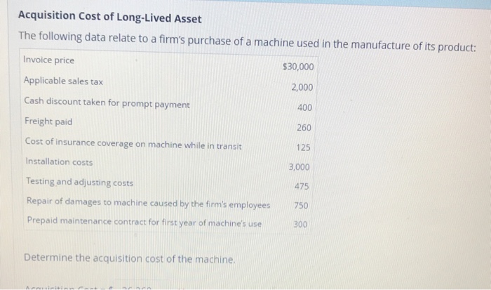 Solved Acquisition Cost of Long-Lived Assets The following | Chegg.com