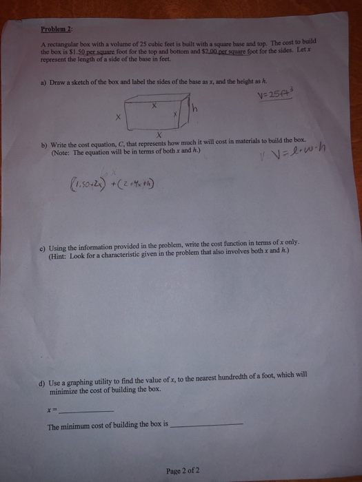 Solved Problem 2: A rectangular box with a volume of 25 | Chegg.com