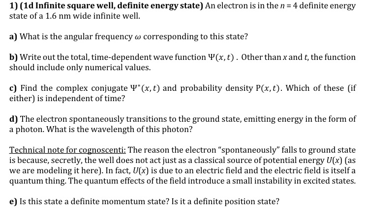 Solved 1) (1d Infinite square well, definite energy state) | Chegg.com