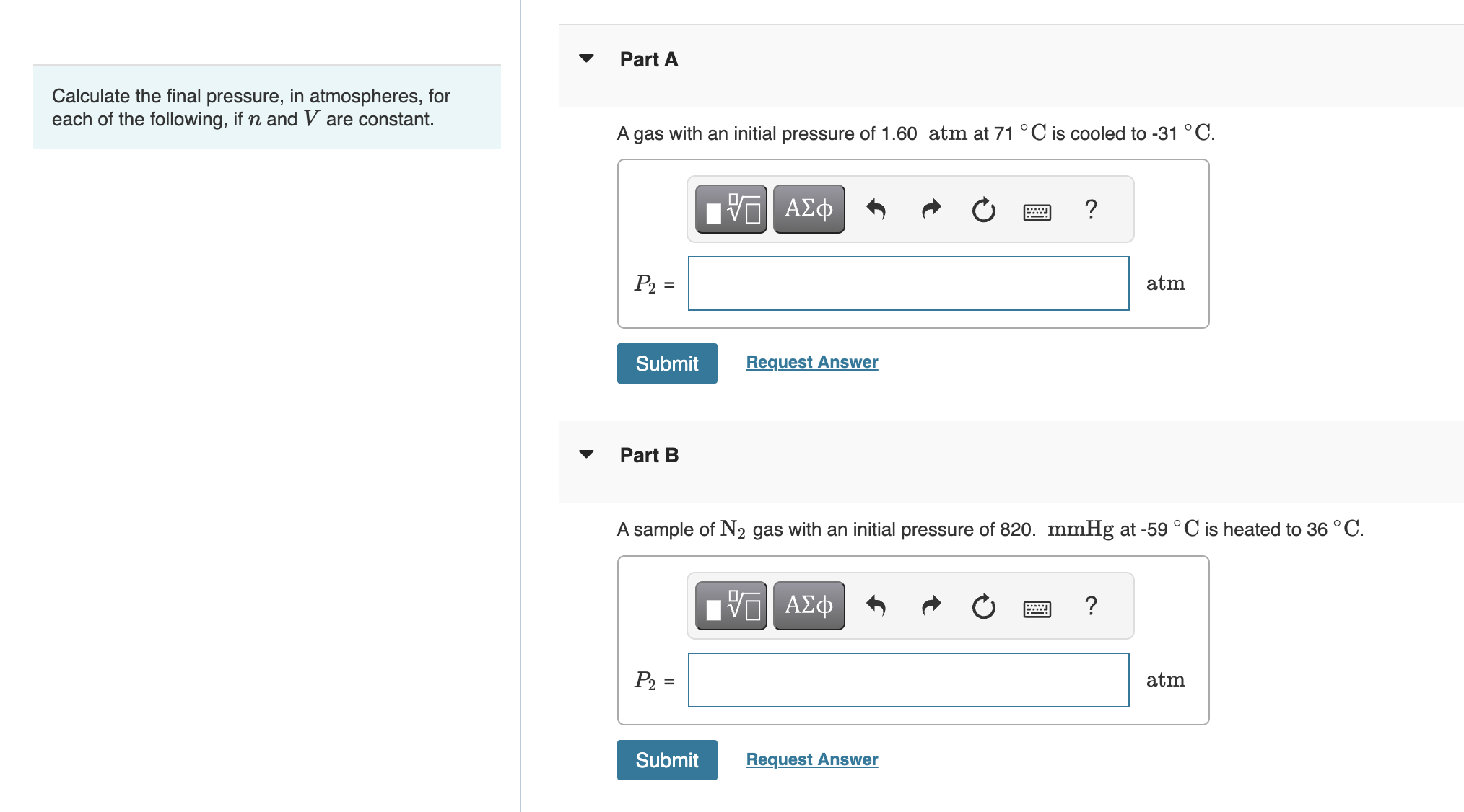 Solved Calculate the final pressure, in atmospheres, for | Chegg.com