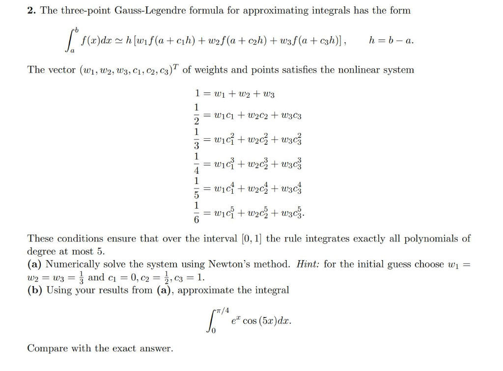 2. The three-point Gauss-Legendre formula for | Chegg.com