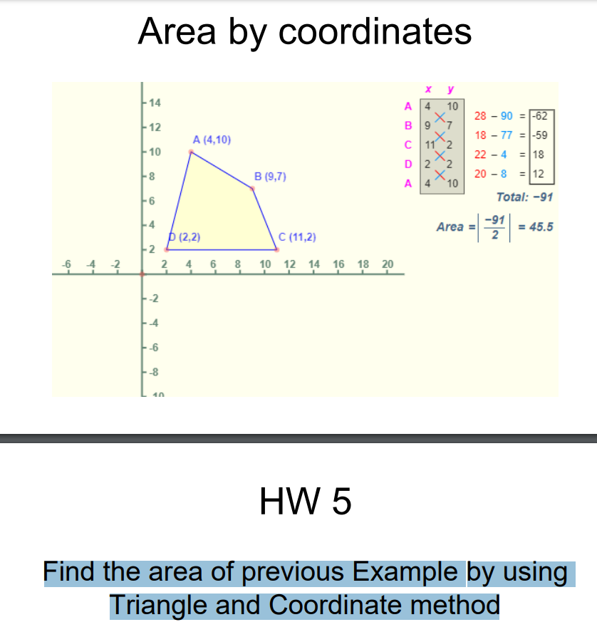 Solved Area by coordinates 14 12 A (4,10) ху A4 10 B 97 X C | Chegg.com