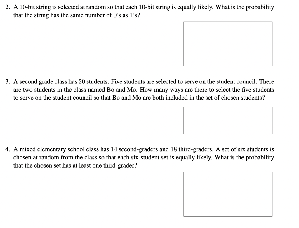 Solved 2. A 10-bit string is selected at random so that each | Chegg.com