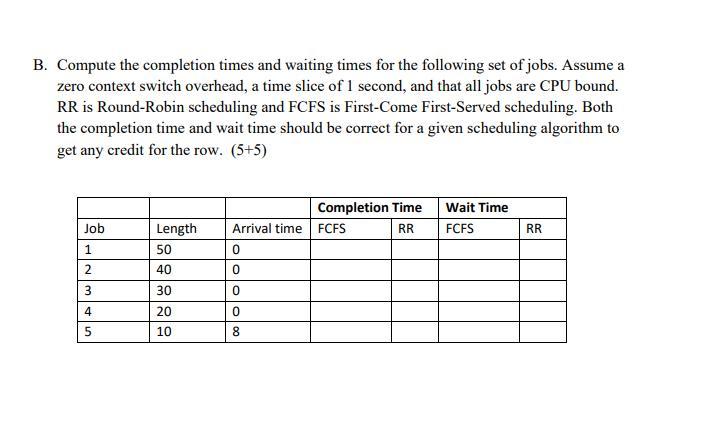 Solved B. Compute the completion times and waiting times for | Chegg.com