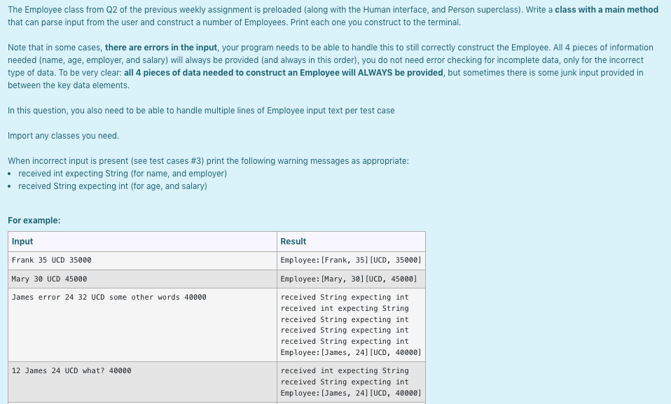 Solved The Employee class from Q2 of the previous weekly | Chegg.com