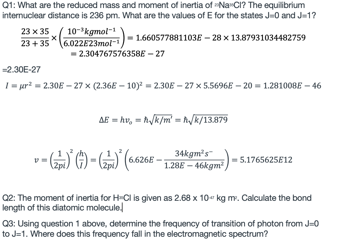 Solved Q1: What are the reduced mass and moment of inertia | Chegg.com