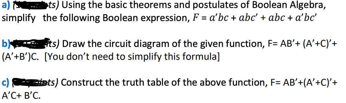 Solved a) (s) Using the basic theorems and postulates of | Chegg.com
