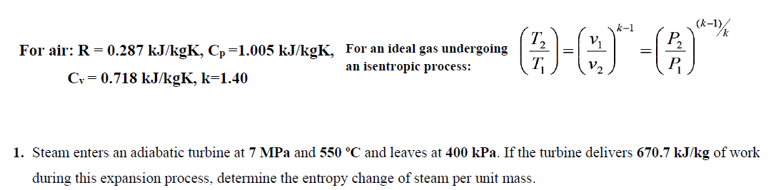 Solved For air: R=0.287 kJ/kgK,Cp=1.005 kJ/kgK, For an ideal | Chegg.com