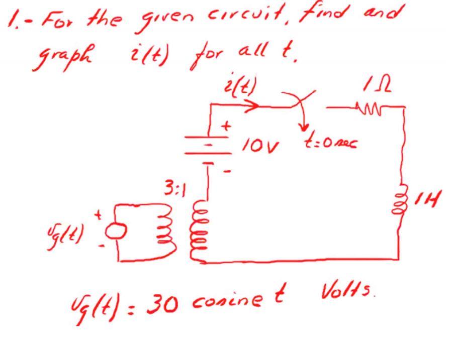 Solved 1. For the given circuit, find and graph it) for all | Chegg.com
