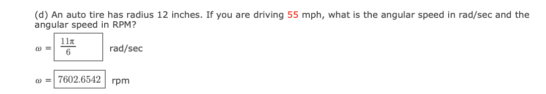Solved (d) An auto tire has radius 12 inches. If you are | Chegg.com