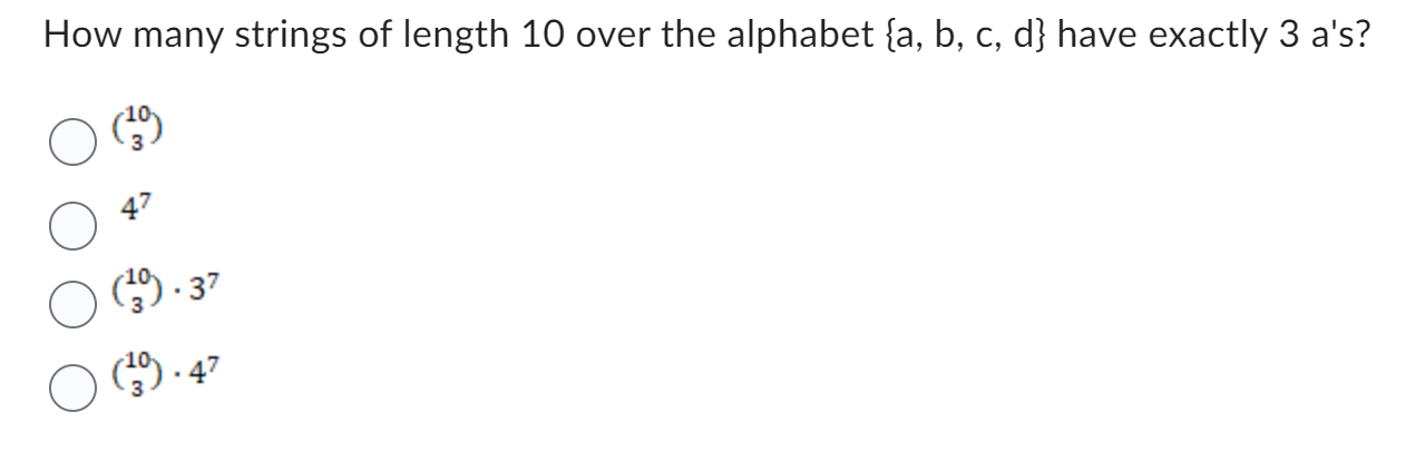 Solved How many strings of length 10 over the alphabet | Chegg.com