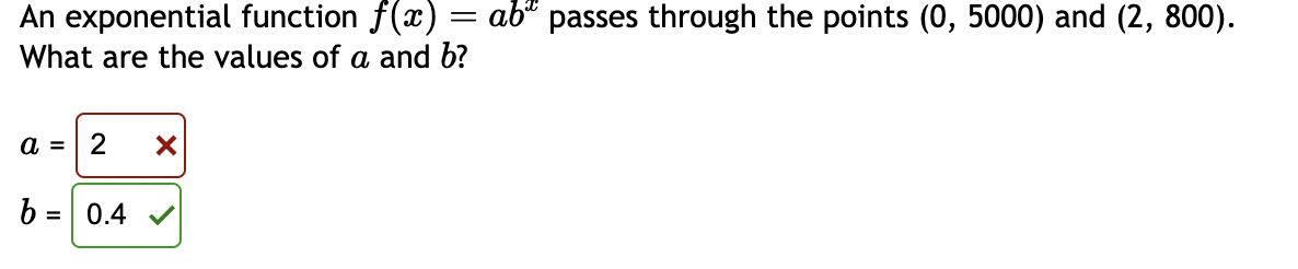 Solved An exponential function f(x)=abx passes through the | Chegg.com