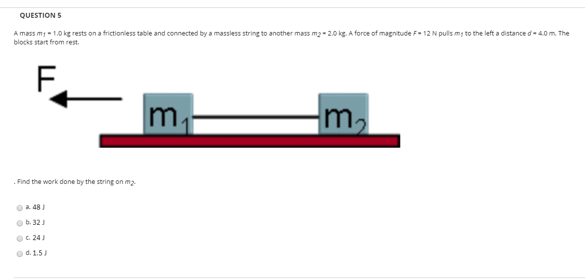 Solved QUESTION 5 A mass m1 = 1.0 kg rests on a frictionless | Chegg.com