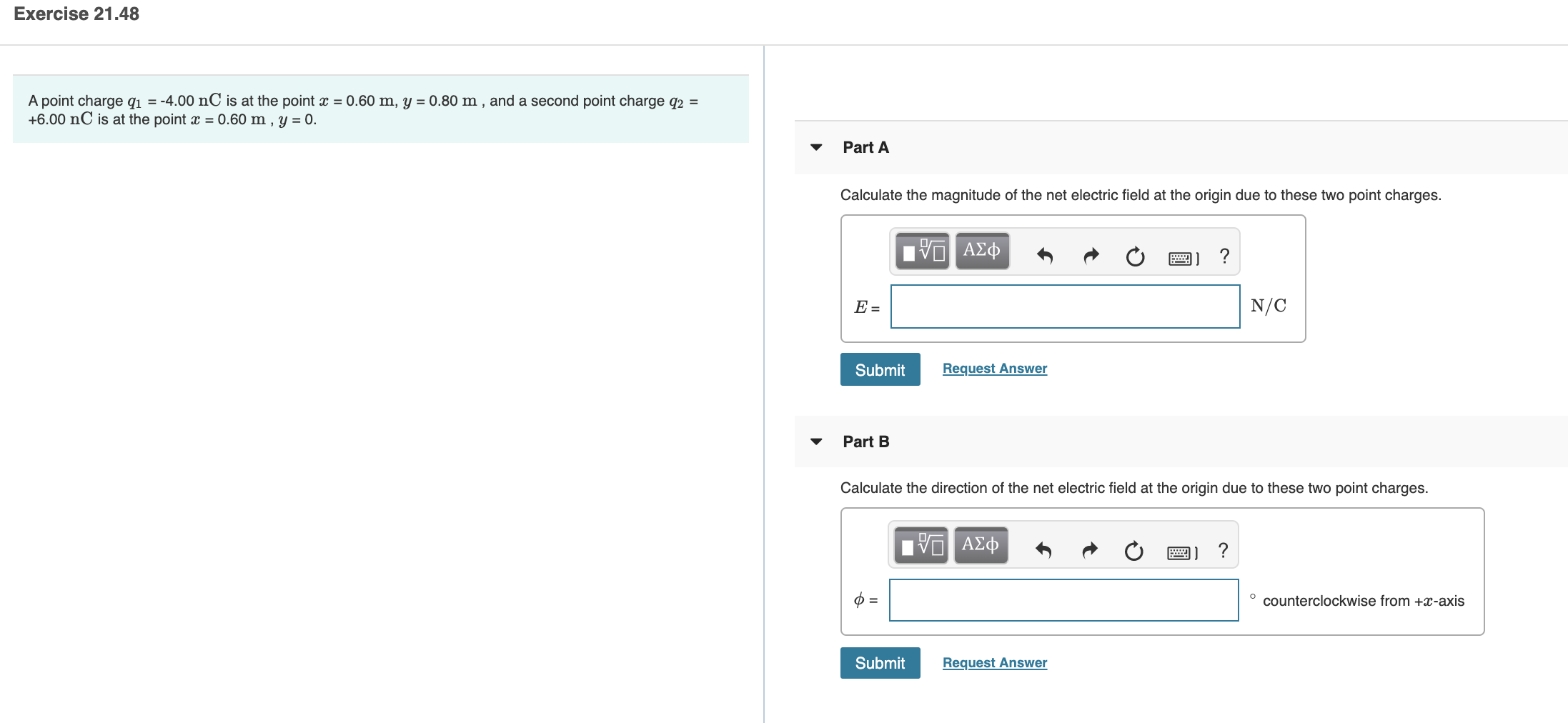 Solved A point charge q1q1 = -4.00 nCnC is at the point xx = | Chegg.com