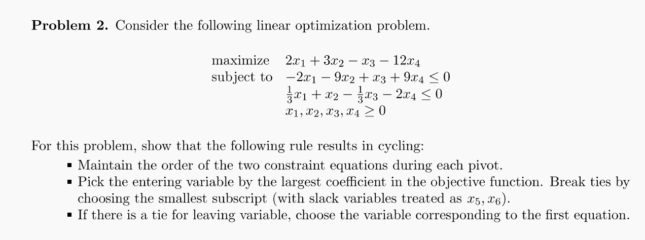 Solved Problem 2. Consider the following linear optimization | Chegg.com