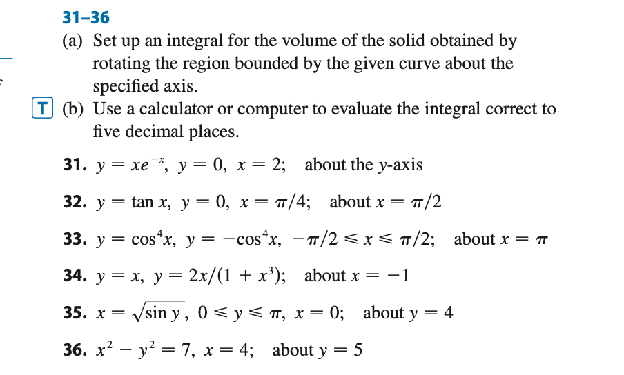 Solved 31-36 (a) Set up an integral for the volume of the | Chegg.com