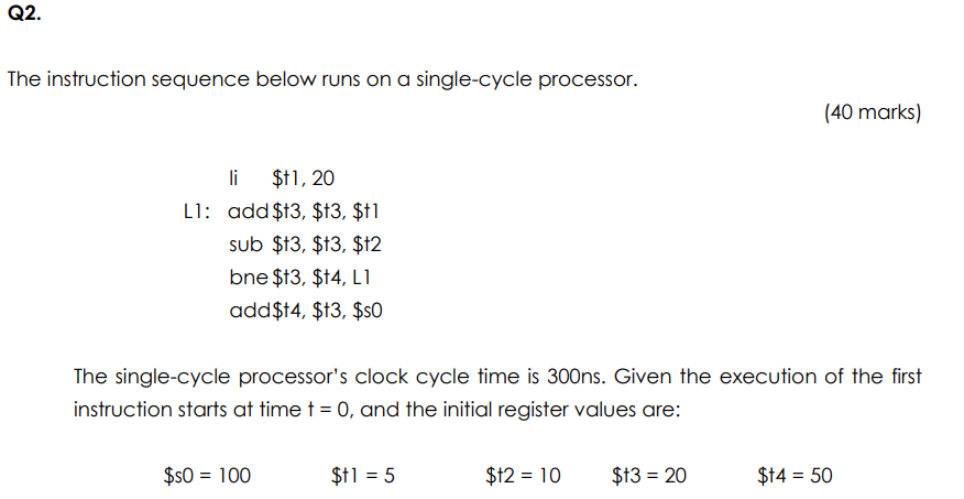 Solved Q2. The instruction sequence below runs on a | Chegg.com