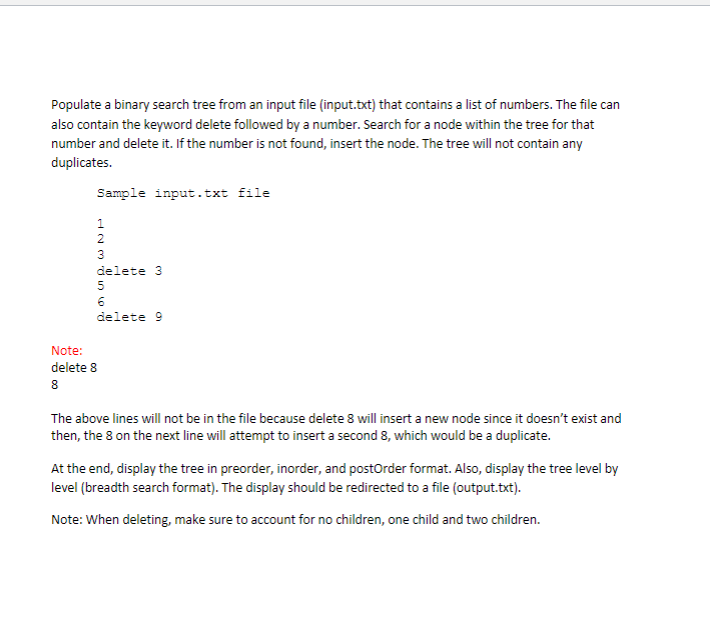 Solved Populate A Binary Search Tree From An Input File 1359
