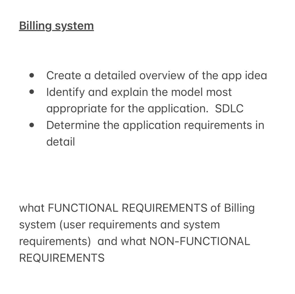 Solved Billing system . O Create a detailed overview of the | Chegg.com