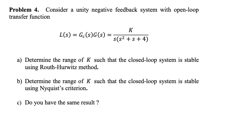 Solved Problem 4. Consider a unity negative feedback system | Chegg.com Solved Problem 4. Consider a unity negative feedback system | Chegg.com