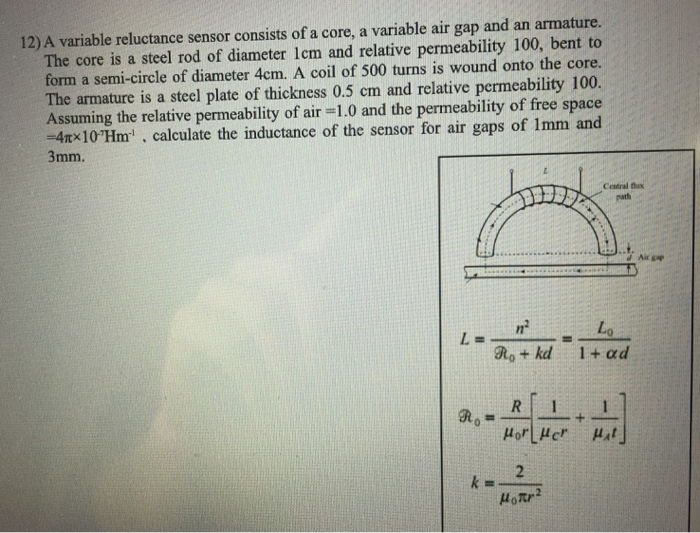 Solved 12) A variable reluctance sensor consists of a core, | Chegg.com