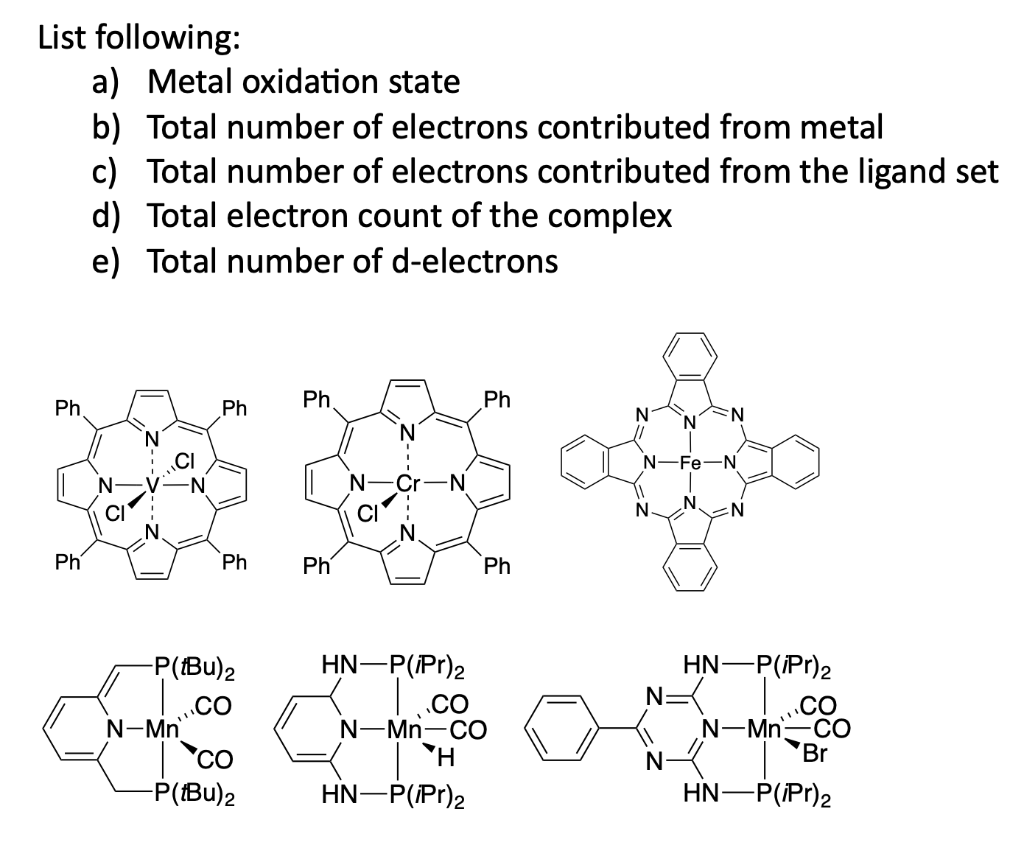 Solved List following: a) Metal oxidation state b) Total | Chegg.com