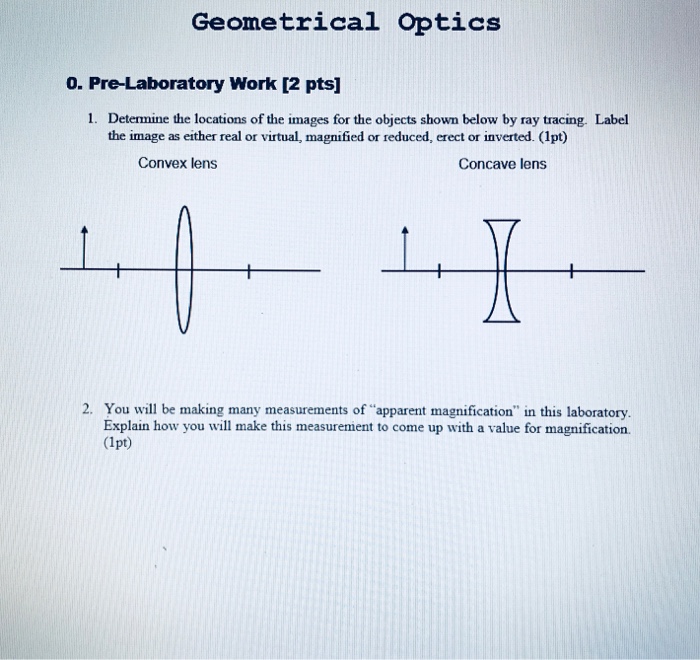 Solved Geometrical Optics 0. Pre-Laboratory Work [2 pts] 1. | Chegg.com