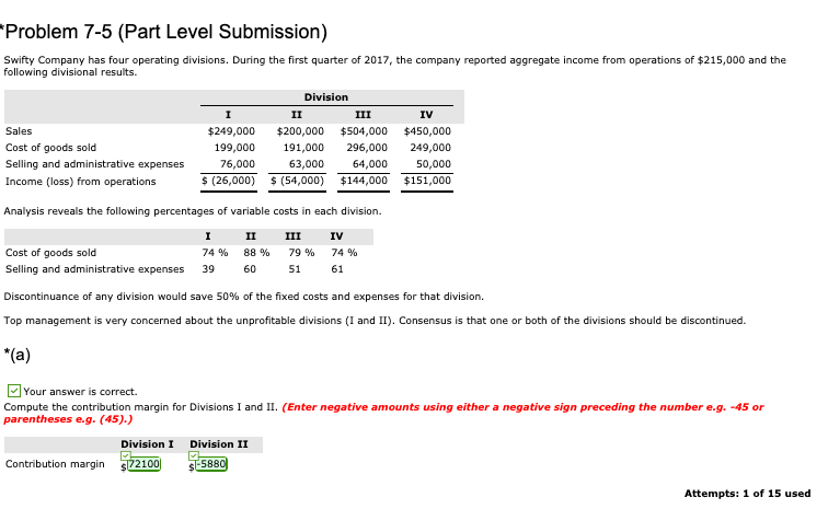 Problem 7-5 (Part Level Submission) Swifty Company | Chegg.com