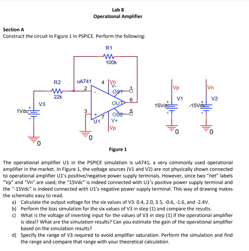 Solved Lab 8 Operational Amplifier Section A Construct the | Chegg.com