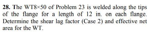 Solved 28. The WT850 of Problem 23 is welded along the tips | Chegg.com