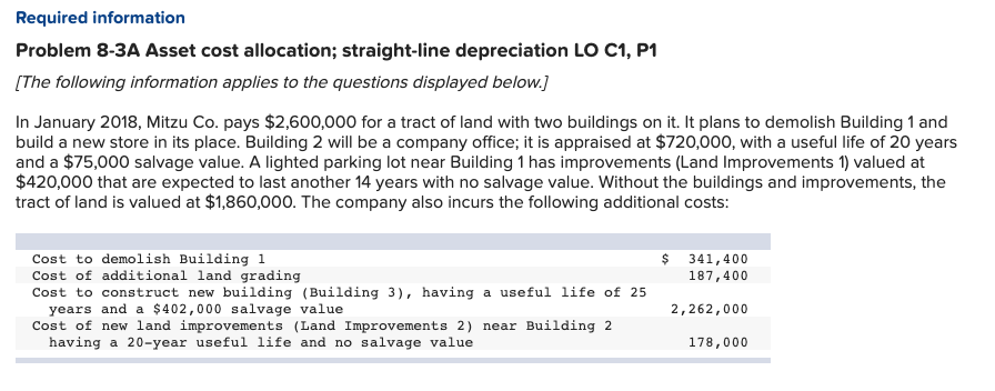 Solved Required information Problem 8-3A Asset cost | Chegg.com