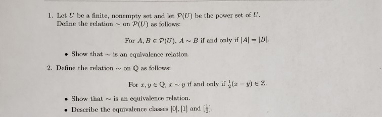 Solved 1. Let U be a finite, nonempty set and let P(U) be | Chegg.com