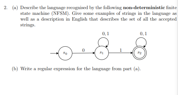 Solved 2. (a) Describe the language recognised by the | Chegg.com