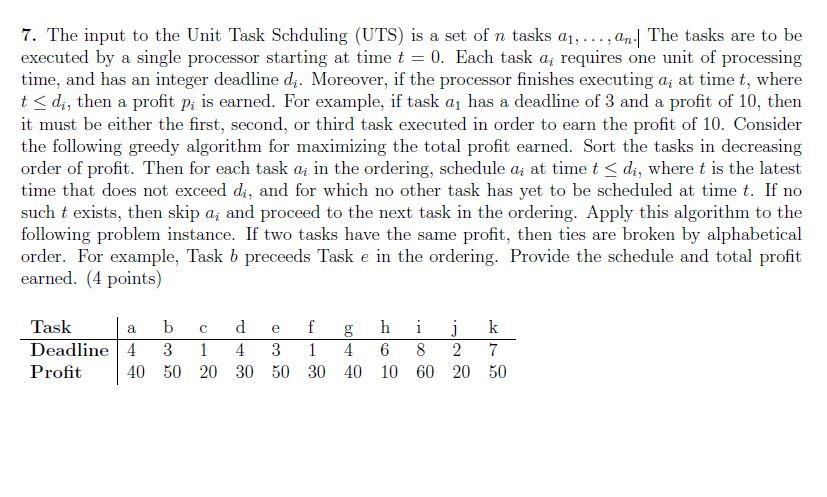 7. The input to the Unit Task Schduling (UTS) is a | Chegg.com