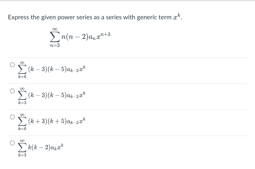 Solved Express the given power series as a series with | Chegg.com