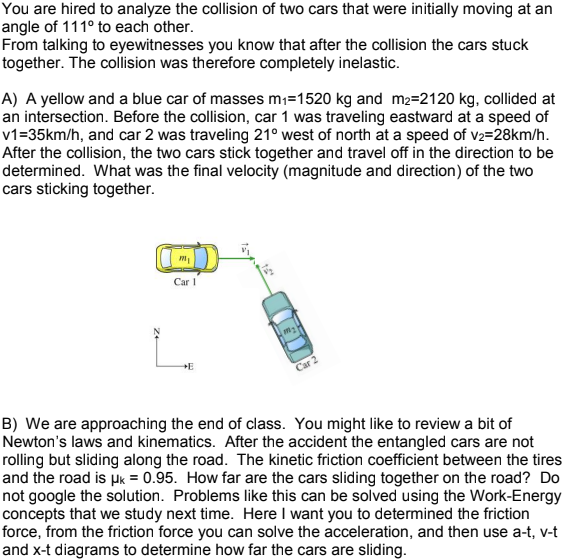 Solved You are hired to analyze the collision of two cars | Chegg.com