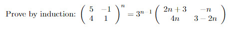 Solved Prove by induction: (54−11)n=3n−1(2n+34n−n3−2n) | Chegg.com