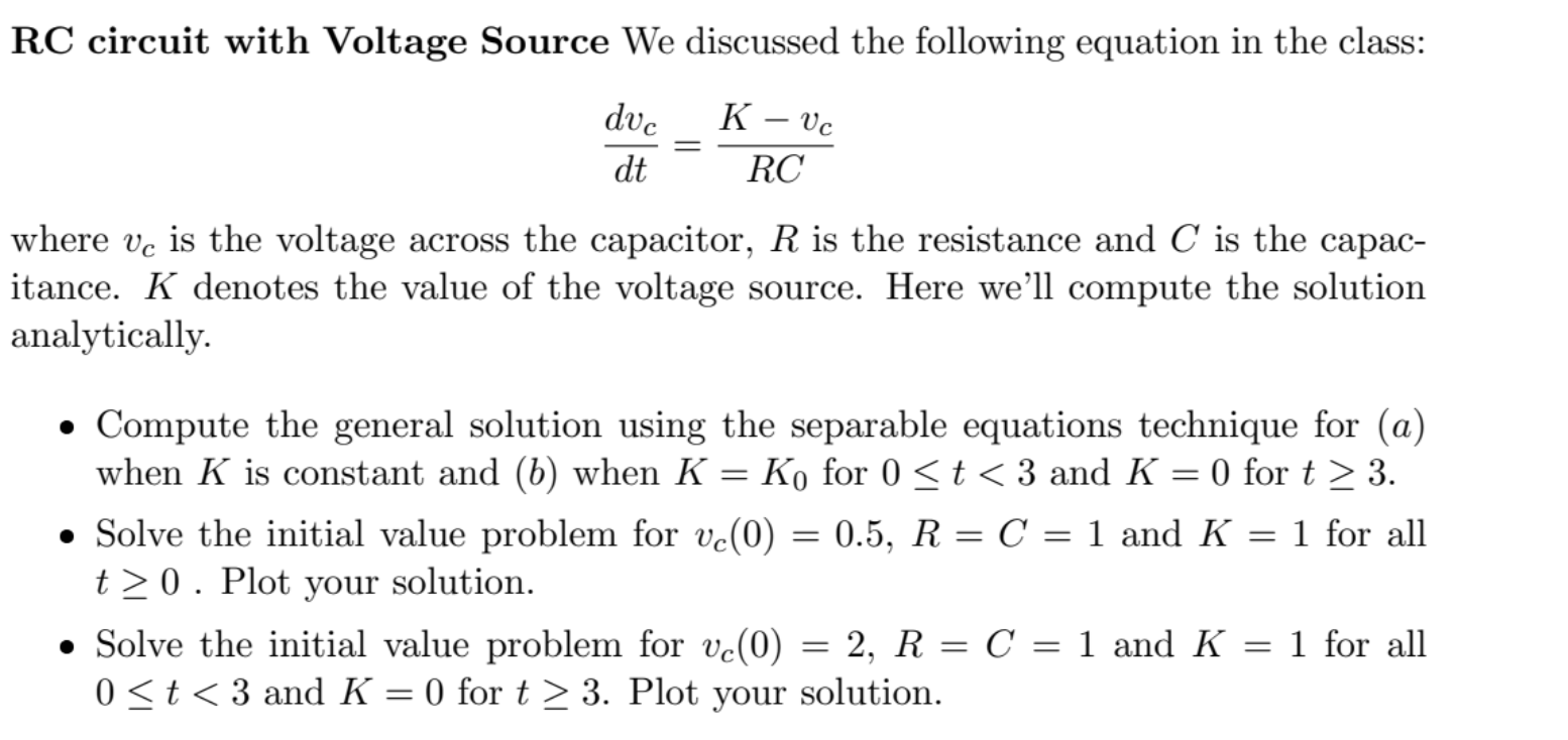 RC circuit with Voltage Source We discussed the | Chegg.com