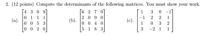 Solved (12 ﻿points) ﻿Compute the determinants of ﻿the | Chegg.com