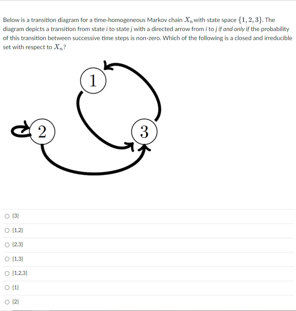 Solved Below is a transition diagram for a time-homogeneous | Chegg.com